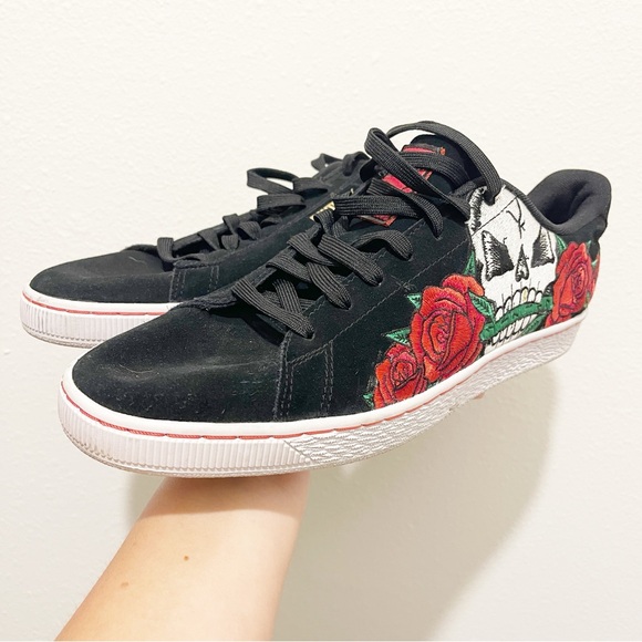 Puma | Shoes | Puma Suede Classic Skull Rose Sz 2 Black Red Skater ...